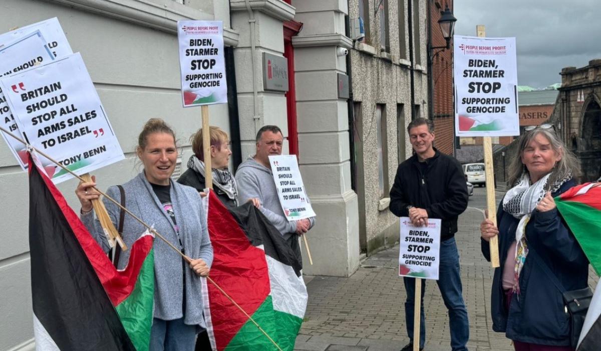 Pro-Palestine campaigners stage protest during SoS visit to Derry ...